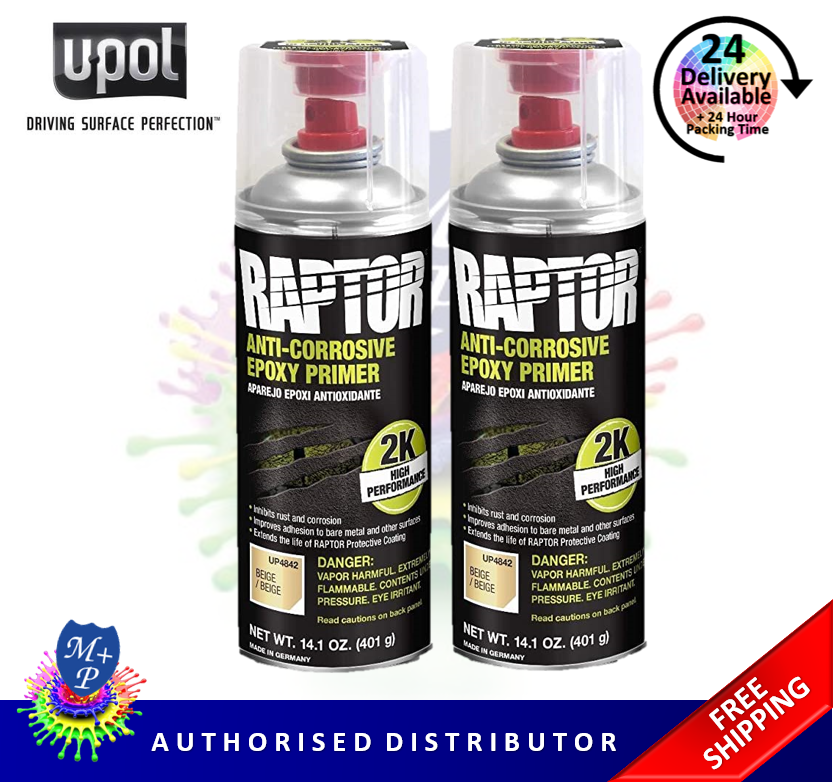 U-Pol Raptor 2K Anti-Corrosive Epoxy Primer Beige Aerosol 400ml x 2 ...