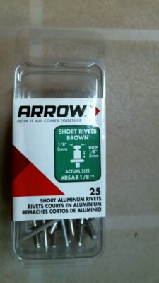 Arrow RSAB1/8" Short Aluminum Rivets, Brown, 1/8"", Qty 25, FREE ...