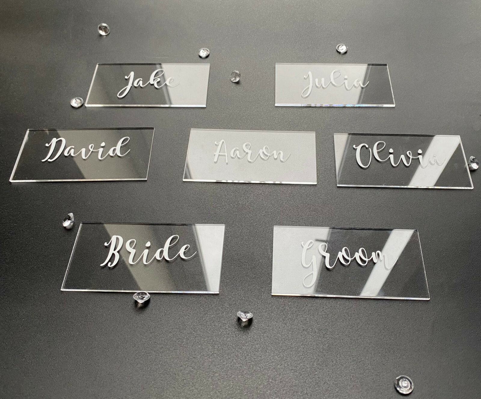 Personalised Acrylic PLACE NAMES, table name tags, wedding birthday ...