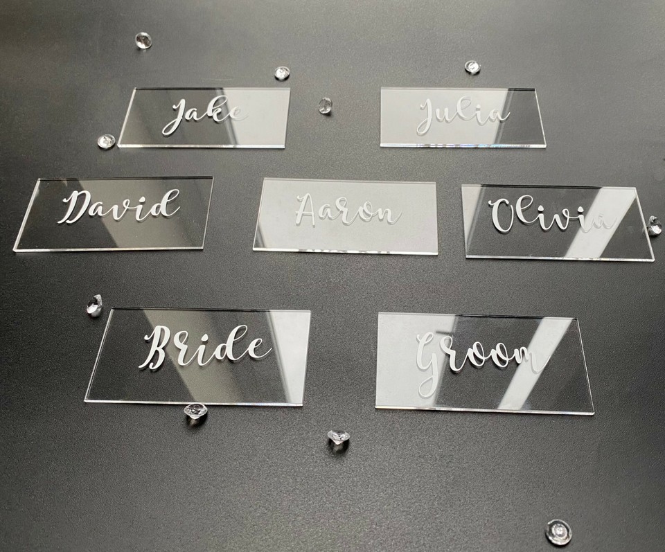 Personalised Acrylic PLACE NAMES, table name tags, wedding birthday ...