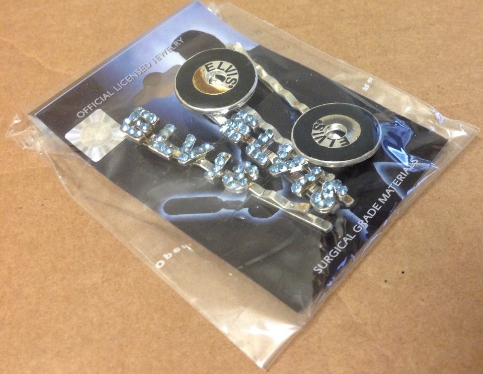 Elvis Presley Bobby Pin Hair Clip set blue Rhinestone Retro vinyl black ...