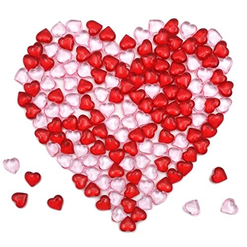 200pcs Red & Pink Acrylic Hearts Shaped Crystals Reusable Gems for ...