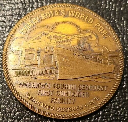1975 MINNESOTA WORLD PORT OF DULUTH MEDAL COIN TOKEN 1ST CONTAINER ...