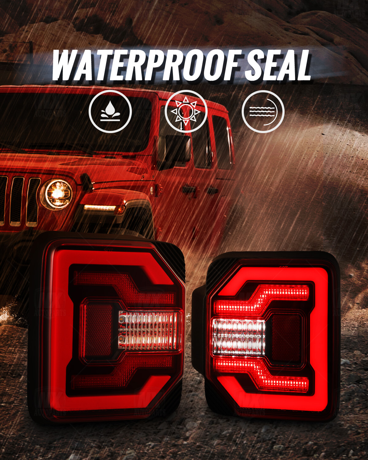 LED Taillights for 18-25 Jeep Wrangler JL JLU Sequential Turn Signl Red ...