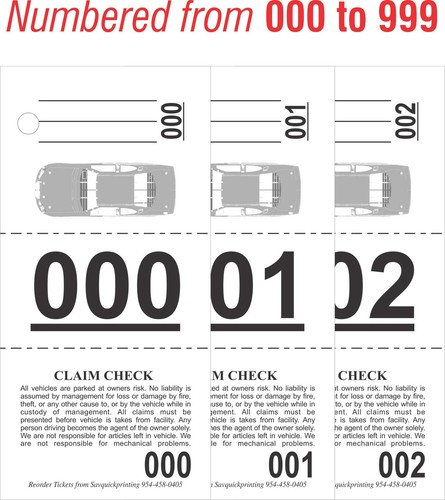 Valet Parking Tickets (1000) - Vehicle Claim Tags with Car Diagram ...