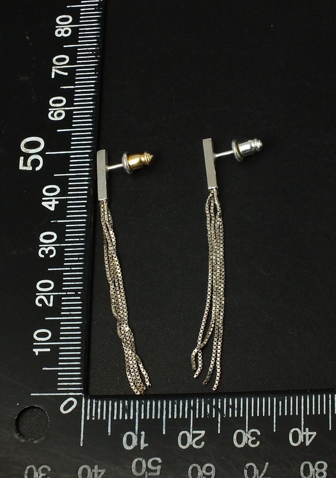 .375 9ct WHITE GOLD Column Bar Box Chain Tassel Sautoir Earrings, 1.58g ...