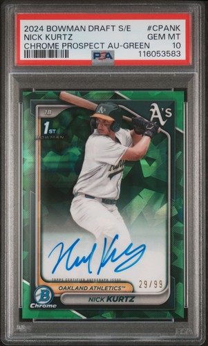 2024 BOWMAN DRAFT SAPPHIRE CHROME PROSPECT GREEN AUTO NICK KURTZ 29/99 ...