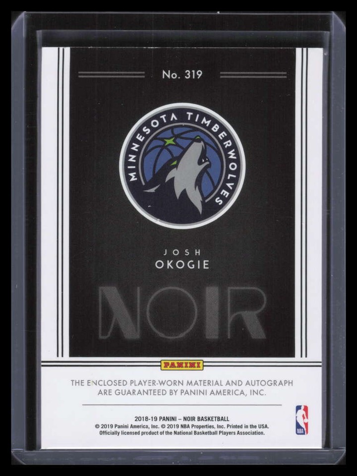2018-19 Panini Noir 319 Josh Okogie BW Rookie Patch Auto 53/99 Black ...
