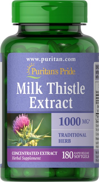 Puritan's Pride Milk Thistle 4:1 Extract 1000 mg Pills- 180 Softgels ...