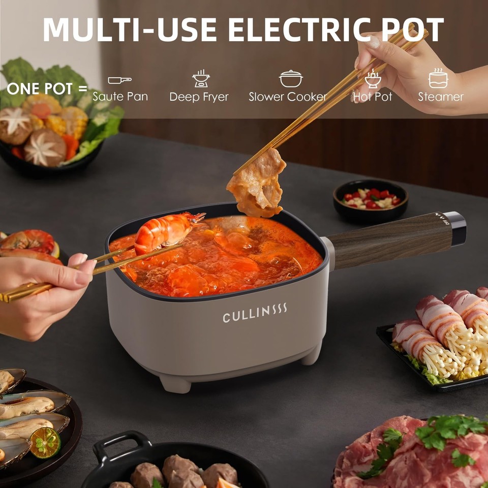 2L Hot Pot Electric with Steamer, Portable Electric Pot with Upgrade ...