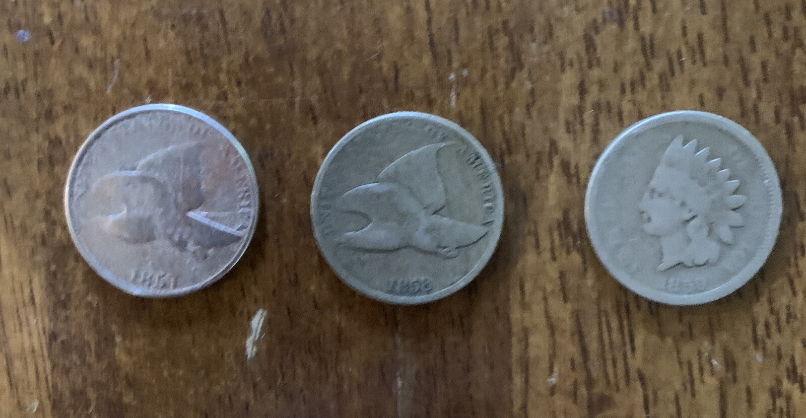 LOT OF 3 U.S CENTS 1857 1858 FLYING EAGLE 1859 INDIAN CENT NO RESERVE ...