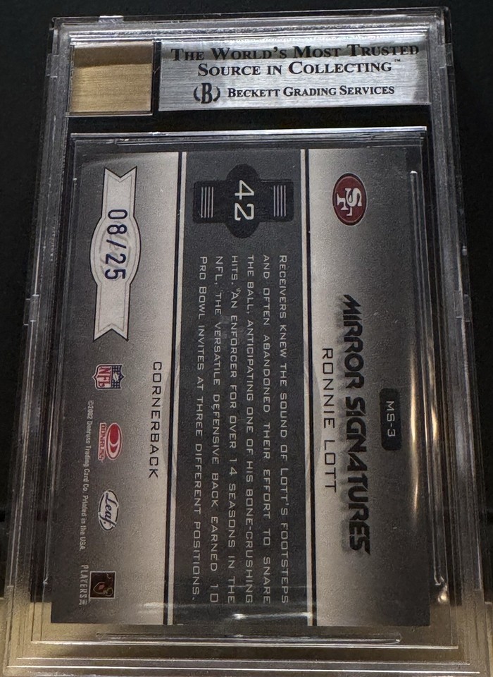 Ronnie Lott 2002 Leaf Certified Mirror Blue # MS-3 SN8/25 Auto 49ers 8. ...