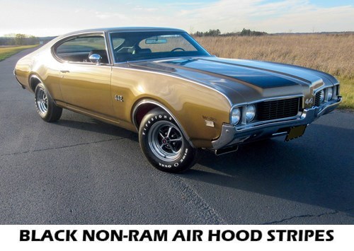 1969-70 Cutlass 442 W29 W42 Non-Ram Air Hood Decal Stripe Kit - BLACK ...