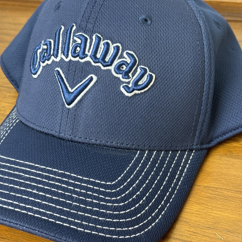 Callaway Golf Hat New Era Flex Fitted M-L Cap Blue Men’s Logo Front And ...