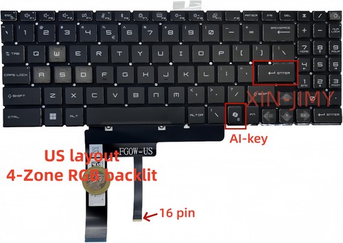 US 4-Zone RGB backlit AI Laptop Keyboard For MSI Katana 15 HX B14W ...