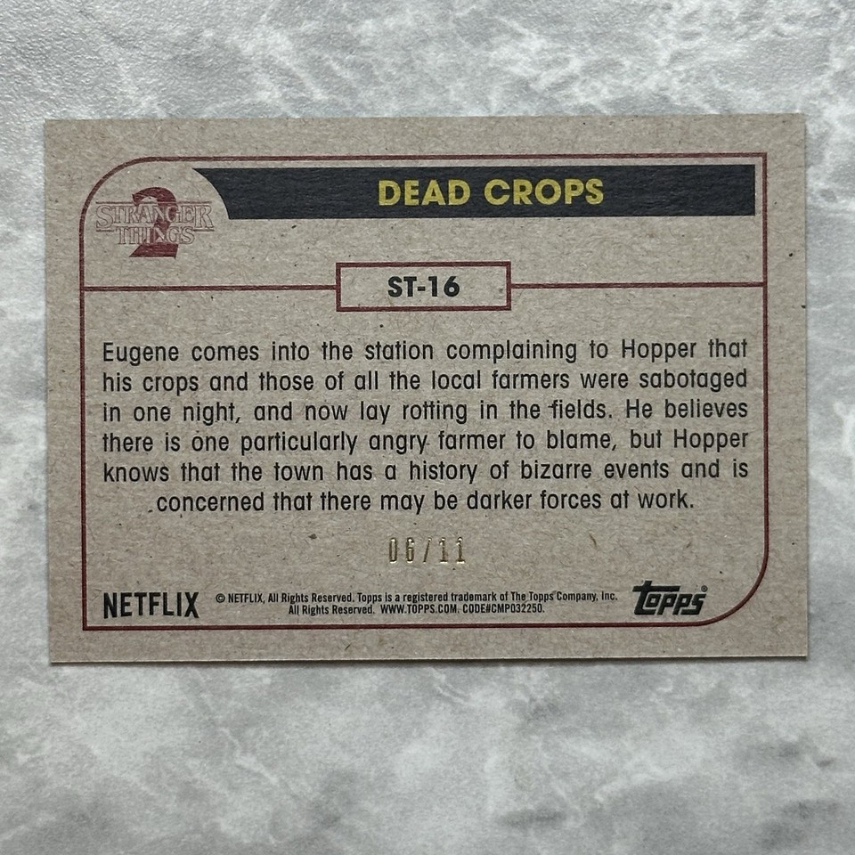 2019 Topps Stranger Things 2 Waffle Dead Crops 06/11 Jim Hopper Eugene ...