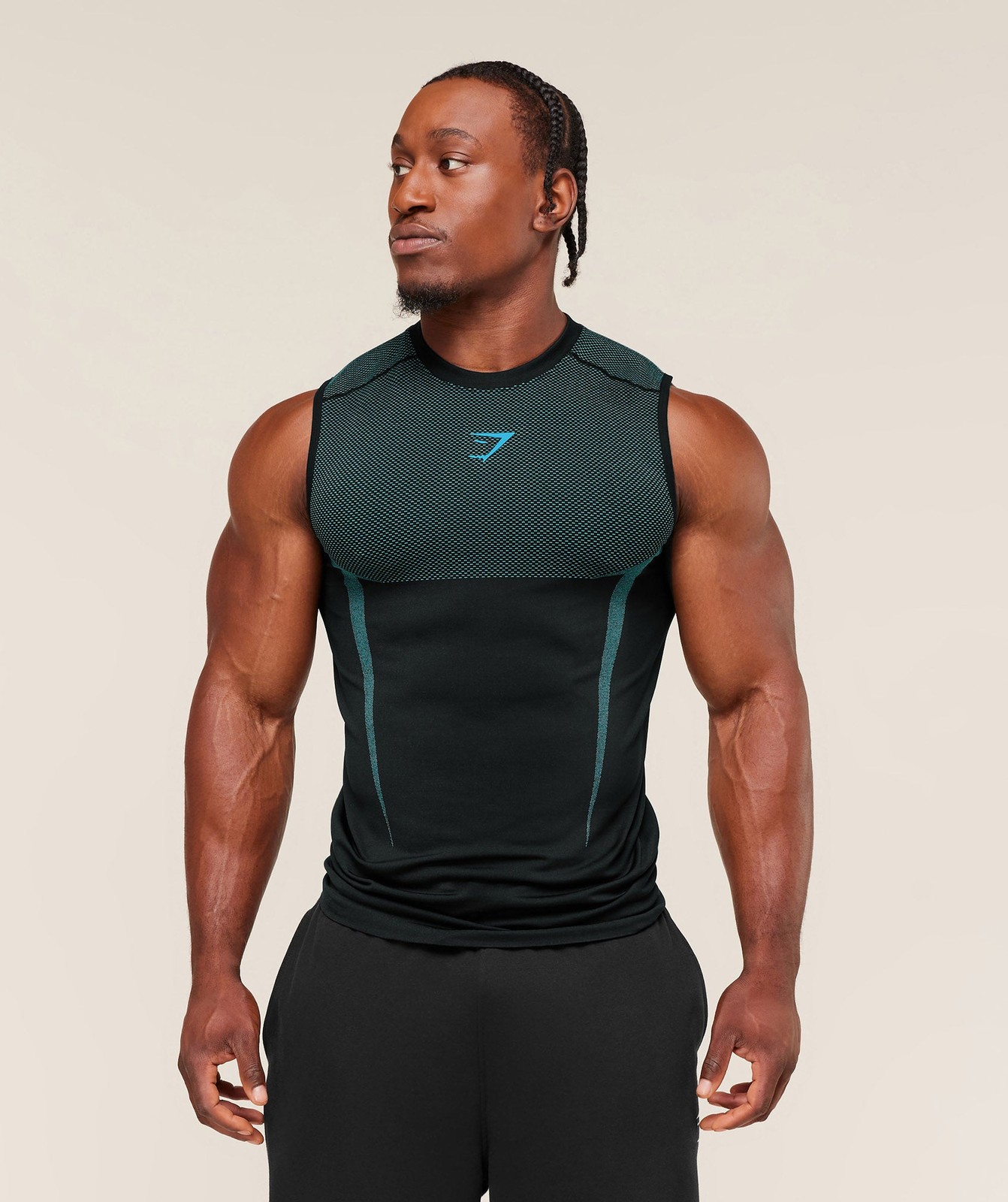 Gymshark Onyx 5.0 Seamless Shirt Black/Brand Blue Tank Top | MEDIUM | eBay