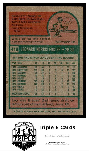 1975 Topps - #418 Leo Foster for sale online | eBay