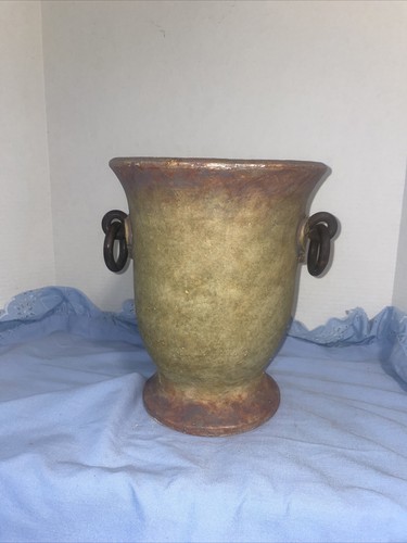 Beautiful Large vase-crock pottery with metal handles Made In The ...