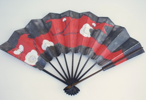 Vintage Painted Red White Japanese Paper Fan Signed In Osaka 1962 | eBay