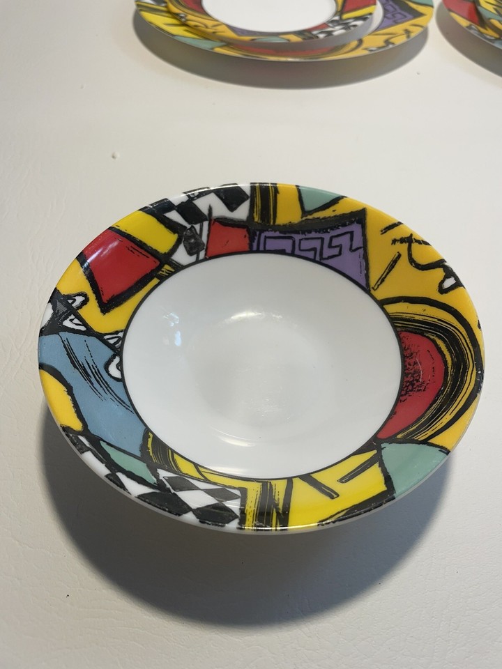 ARCOPAL Santiago Patchwork Glass Set Of 6! Dinner Plates, Sides & Bowl ...