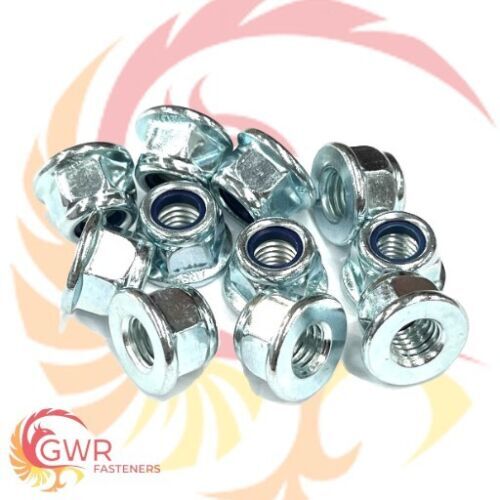 M6 / 6mm FLANGED NYLOC NUTS FLANGE NYLON INSERT LOCKING NUT ZINC PLATED ...