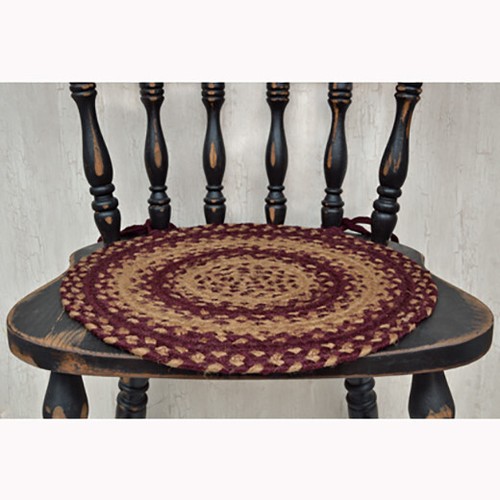 Braided Jute Chair Pad With Ties in Burgundy & Tan - 15" Round ...