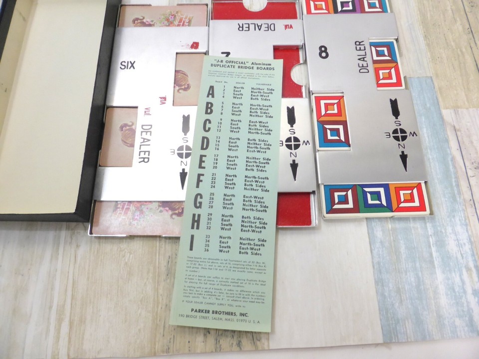 Duplicate Bridge Boards 6,7,8 JR Parker Bros with Cards | eBay
