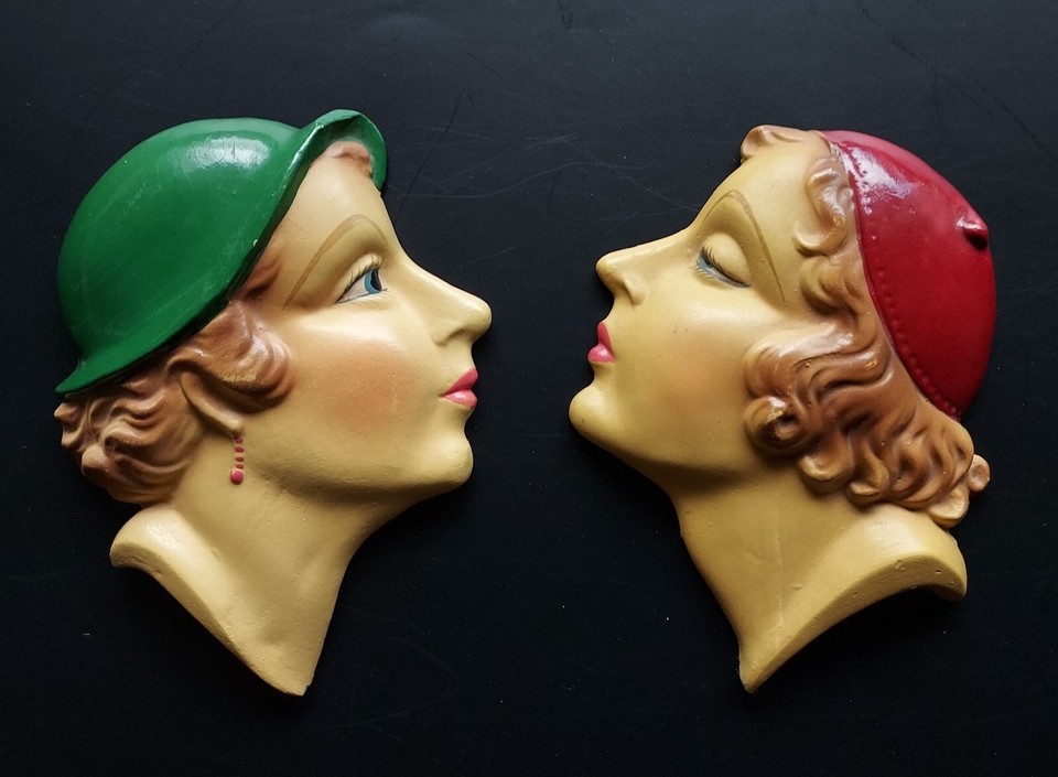 Art Deco 1930s Wall Face Masks -Rare Pair of Japan Made Face Masks Hand ...
