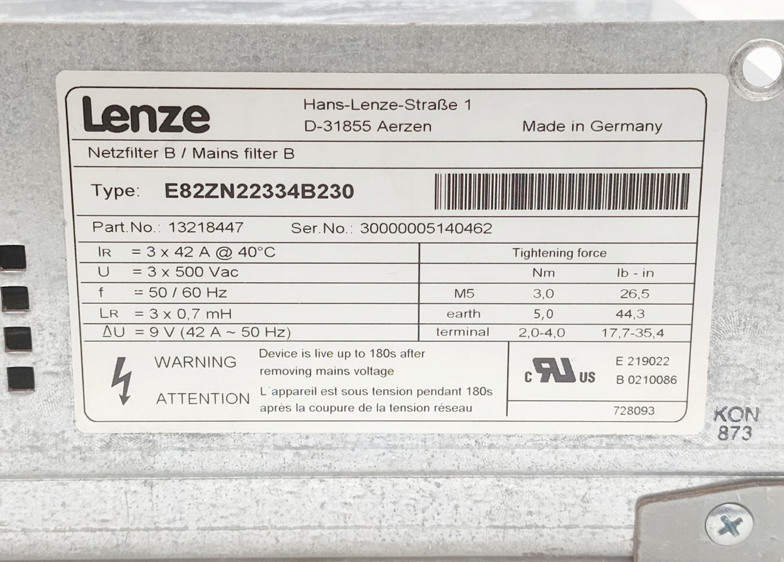 LENZE E82ZN22334B230 Netzfilter B/Mains filter B | eBay