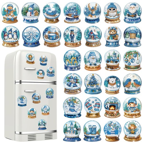 30 Pcs Winter Magnetic Diamond Art Decor Blue Crystal Ball Diamond ...