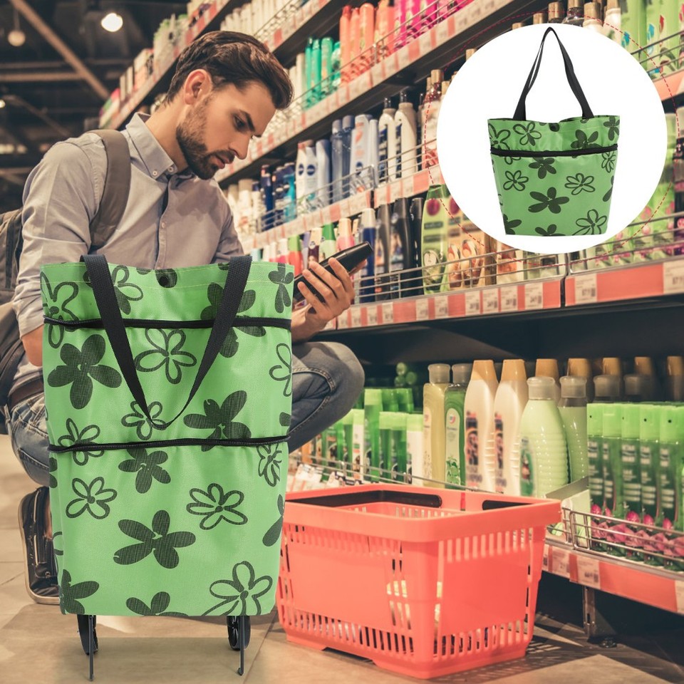 Reusable Grocery Bags with Wheels Hand-pulled Folding Shopping Cart ...
