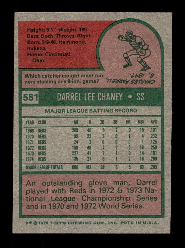 1975 Topps #581 Darrel Chaney Reds EX-MT+ *4c | eBay