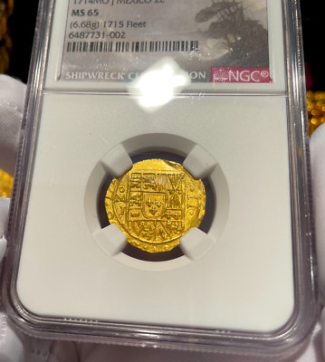MEXICO 1714 2 ESCUDOS NGC 65 “1715 FLEET” SHIPWRECK PIRATE GOLD ...
