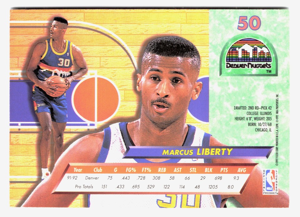 1992-93 Ultra Marcus Liberty Denver Nuggets #50 | eBay