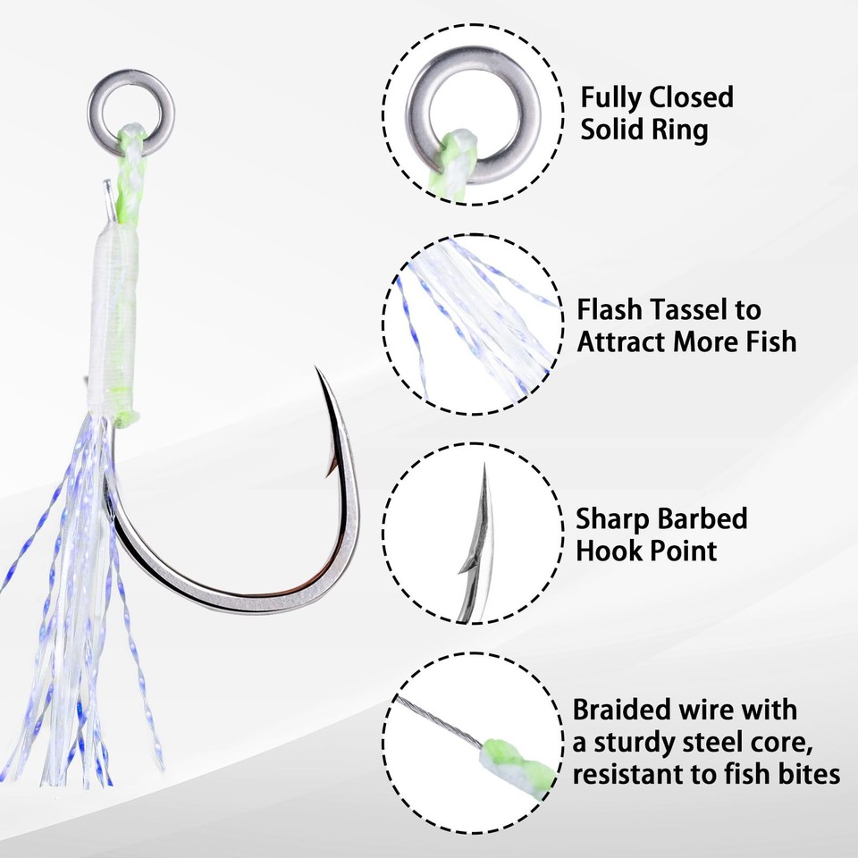 Fishing Assist Hooks Jigging Fishing Single Assist Jig Hooks Kit ...