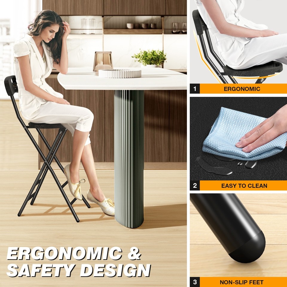 Round Collapsible Folding Bar Stool Counter Height Chairs for Camping ...