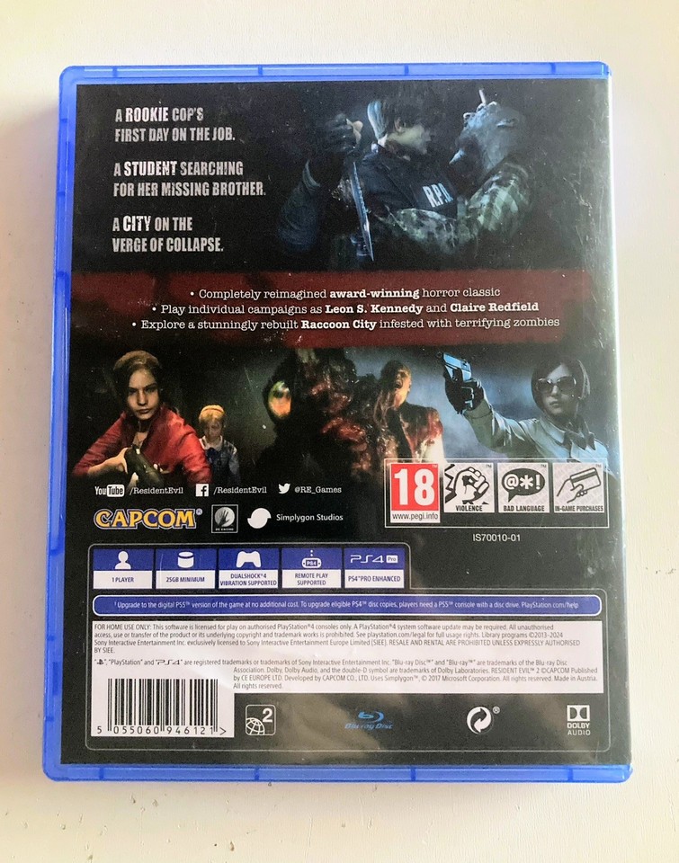 Resident Evil 2 Remake (Sony PlayStation, 2014, pegi 18) Survival ...