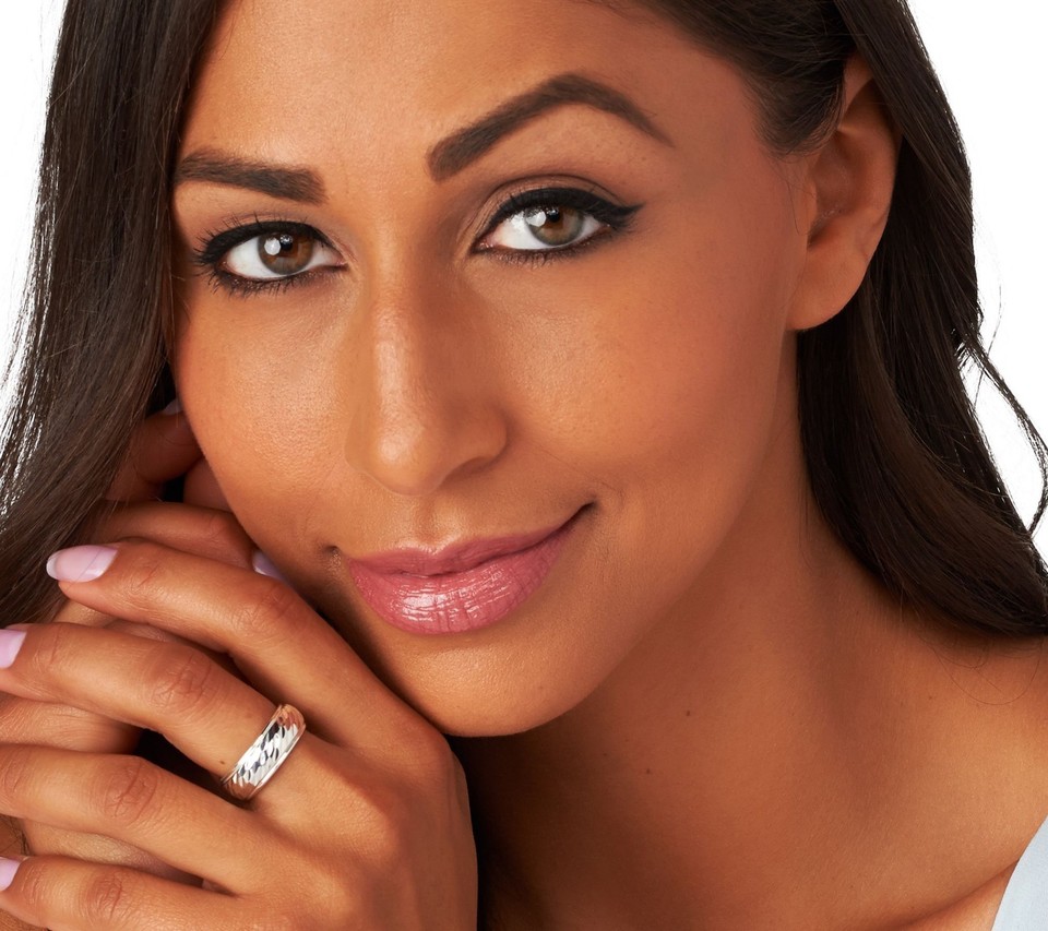 Technibond Diamond Cut Inlay Band Ring 14K Rose Pink Gold Clad Sterling ...