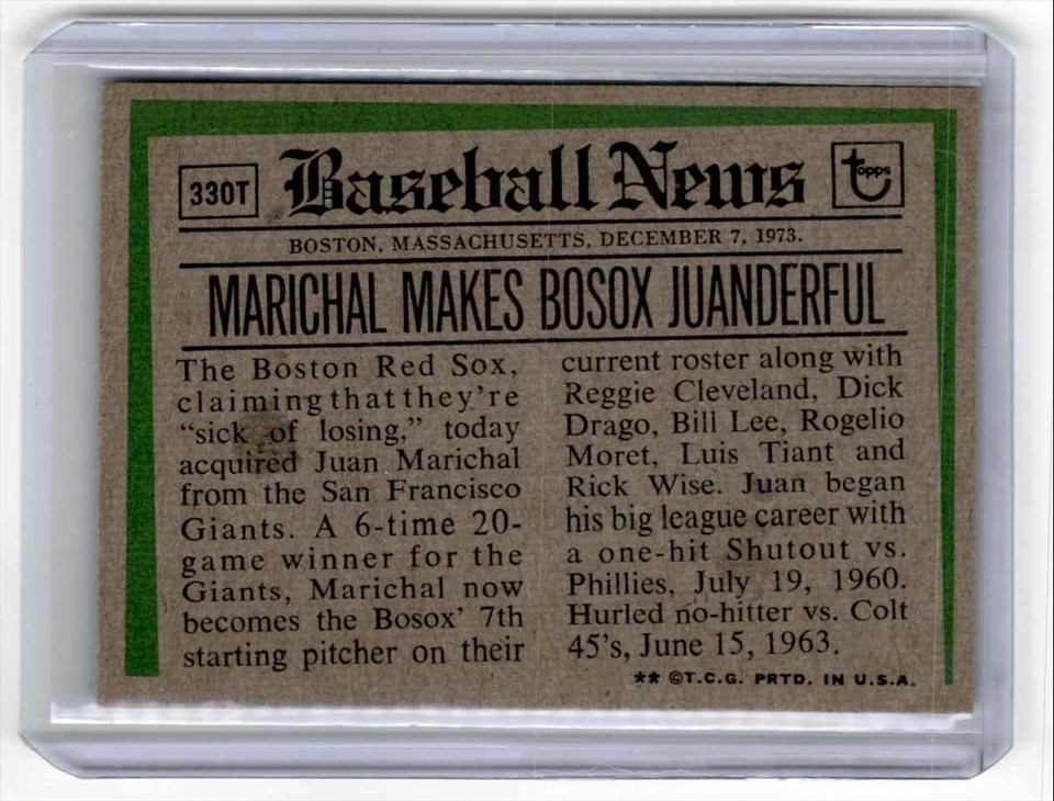 1974 Topps Traded St Stain Juan Marichal Boston Red Sox #330T | eBay