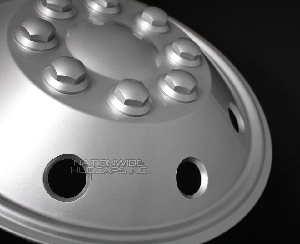 4 Silver 16" 8 Lug RV Dual Steel Wheel Simulators Dually Rim Covers Hub ...