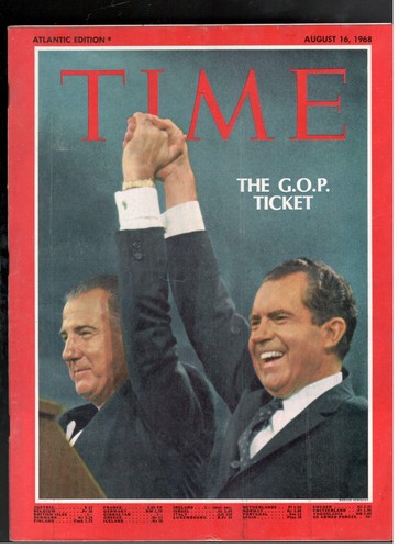 Richard Nixon Spiro Agnew Le G.O.P. Billet Magazine Time Août 1968 16 ...