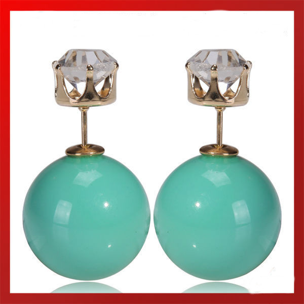 Doppel zwei Perlen Ohrringe Shamballa Strass Kristall Gold Silber ...