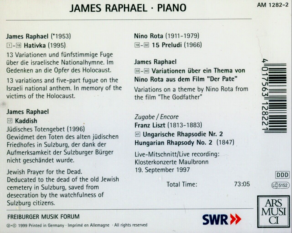 James Raphael Piano Plays Raphael, Rota & Liszt - Hativka & Kaddish -73 ...