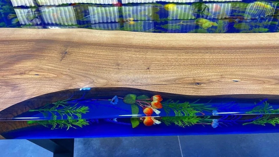 Flowers Walnut Blue Epoxy Resin Table/epoxy computer desk/epoxy coffee ...