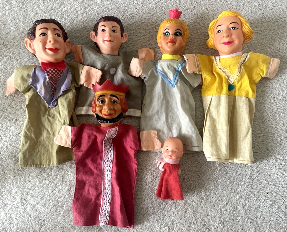 Lot of 10 Vintage Hand Puppets Red Riding Hood Wolf Hunter King Queen ...