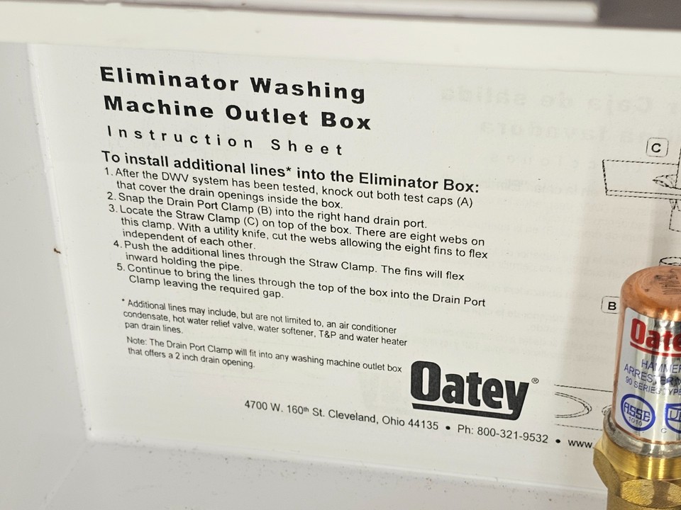 Oatey 38658 1/2" PEX Washing Machine Supply Box Quarter-Turn F1960 | eBay