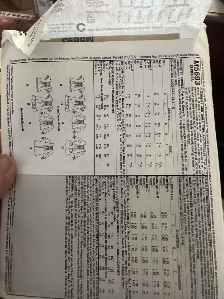 McCalls M5693 Girl's Top and Dress size CDD (2 3 4 5) 4 Looks Uncut | eBay