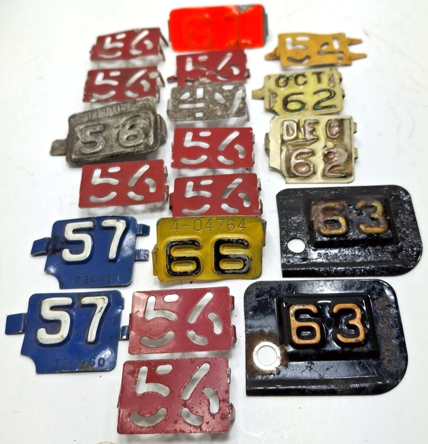 19 Assorted States Metal Registration License Plate Tabs 1950s & 60s ...