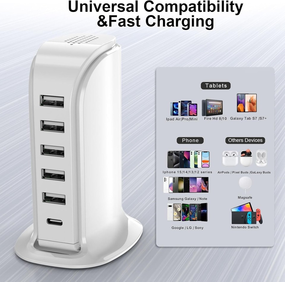 Charging Station for Multiple Devices , Multi USB Tower Hub with 5 USB+ ...